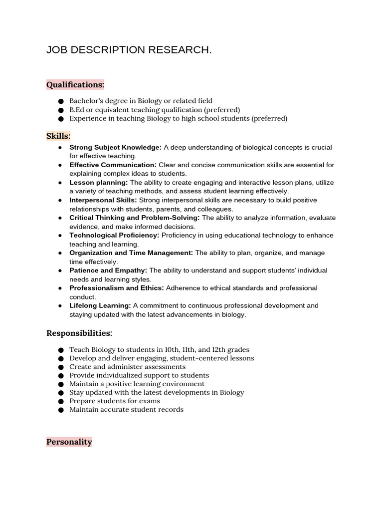 Job Description Research | PDF | Learning | Critical Thinking