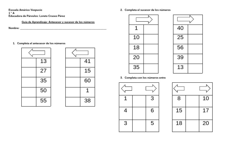 Guía Antecesor y Sucesor 1° | PDF