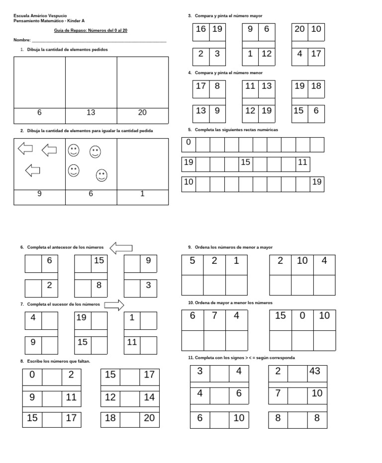 Guía Repaso Número - Casa 0 - 20 Kinder | PDF