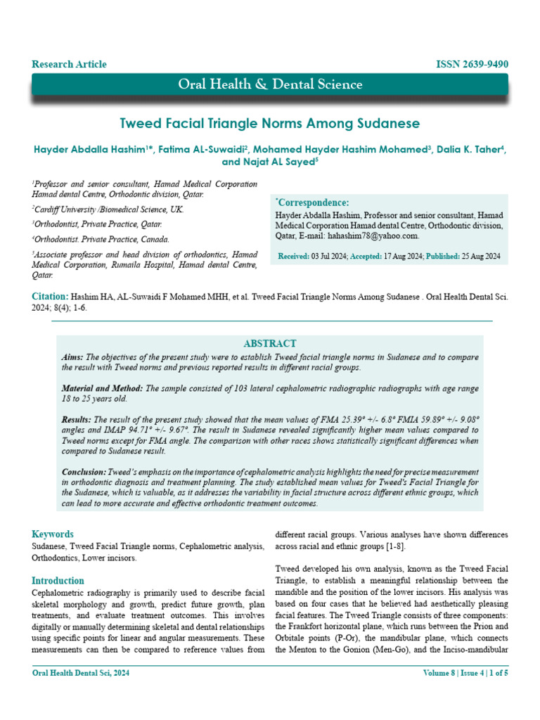 Tweed Facial Triangle Norms Among Sudanese | PDF | Dentistry Branches