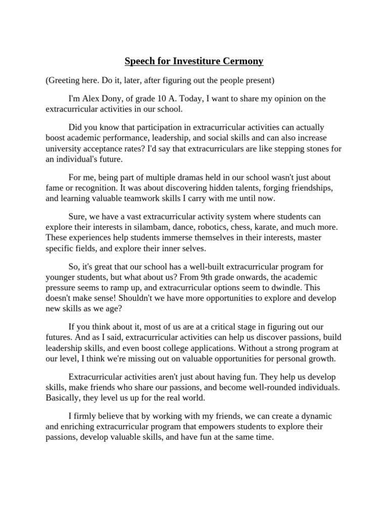 Speech For Investiture Ceremony - Edited | PDF