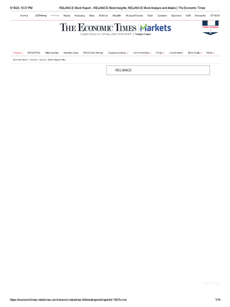 Reliance Report Stock Analysis | PDF