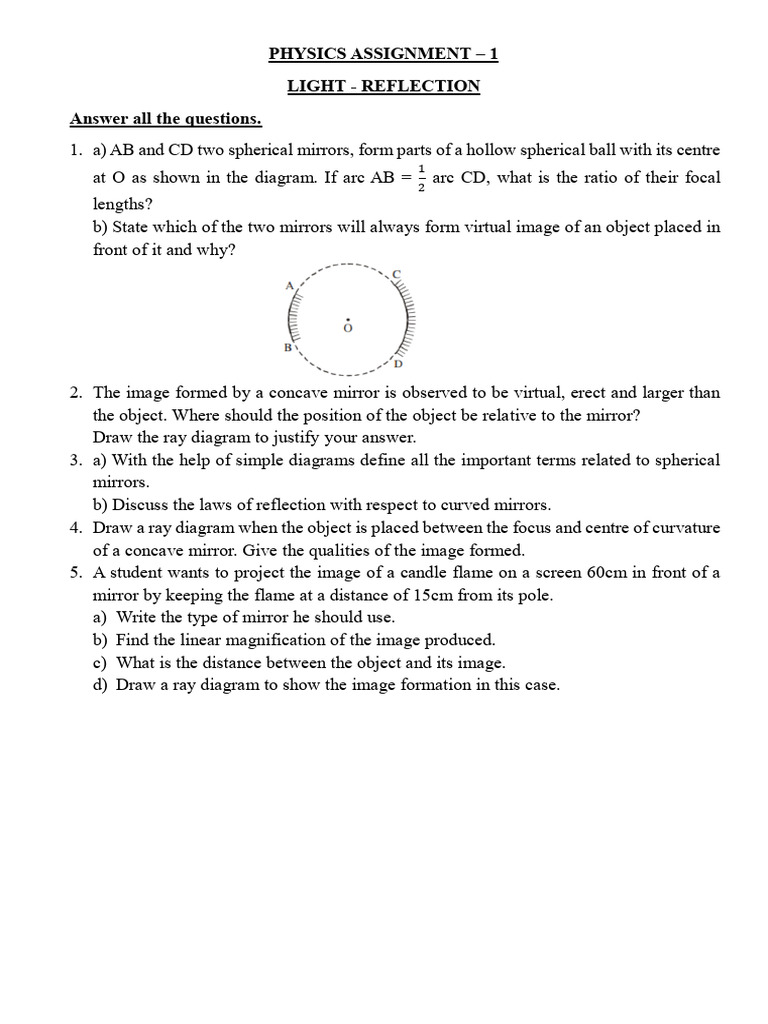 10th Physics Assignment 1 Pdf Pdf Teaching Methods Materials