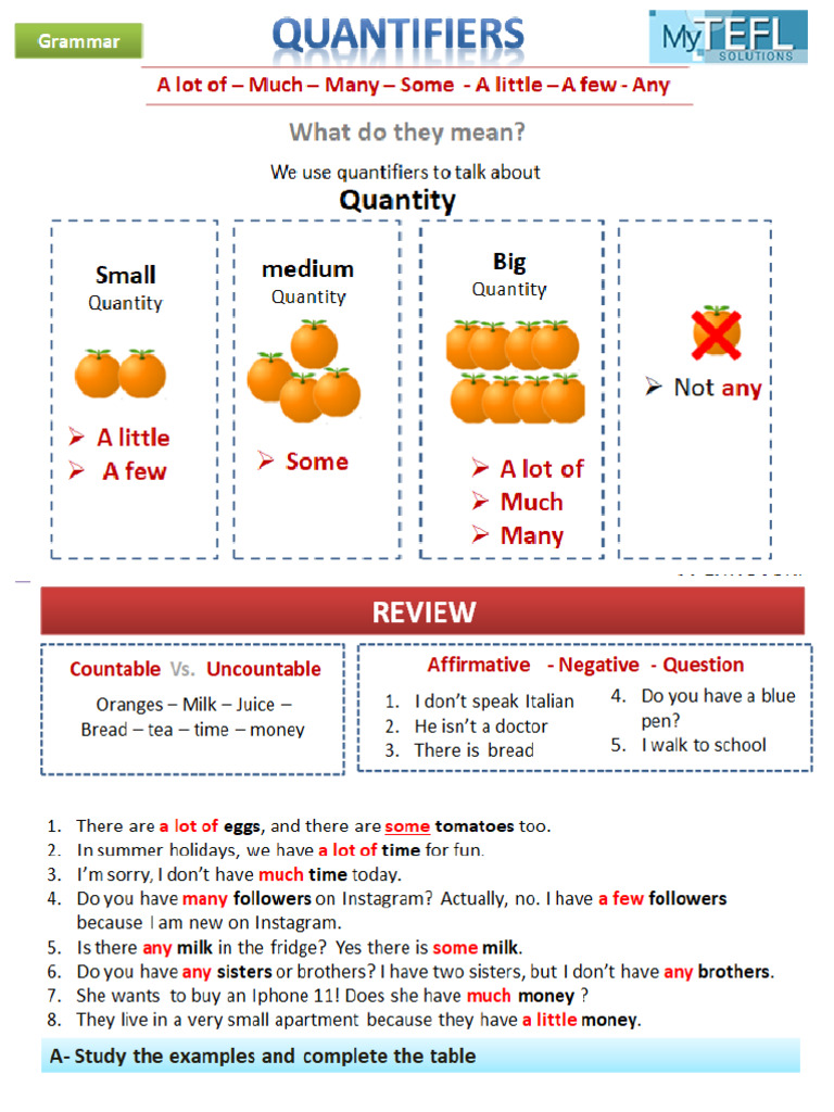 Quantifiers Lesson | PDF