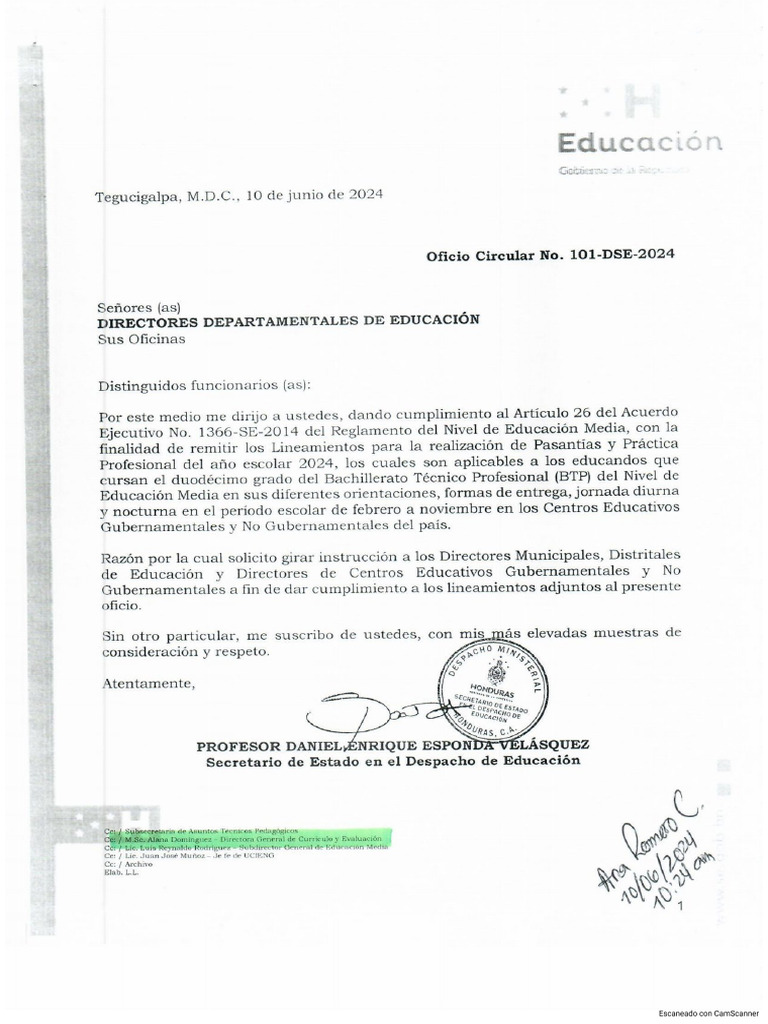 Oficio Circular 101-DSE-2024 | PDF