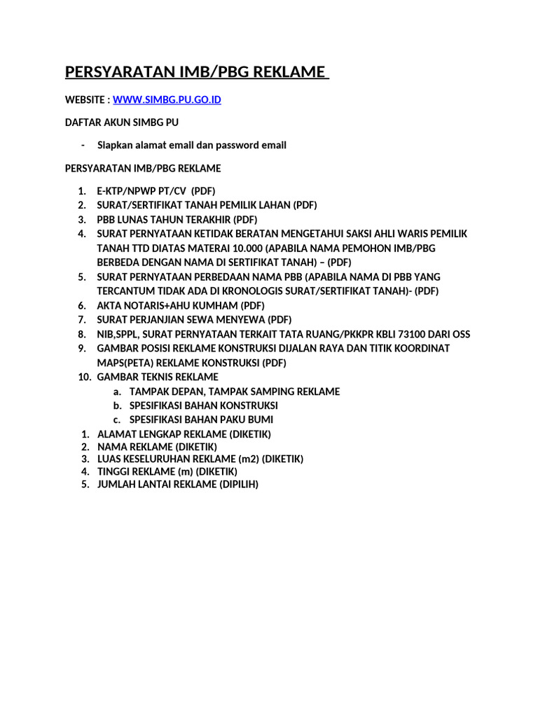 Persyaratan Imb Reklame Konstruksi | PDF | Bisnis | Teknologi & Rekayasa