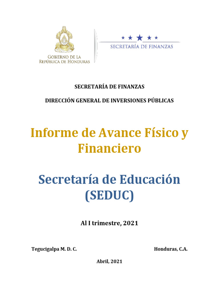 15 Informe I Trim 2021 SEDUC | PDF | Presupuesto | Honduras