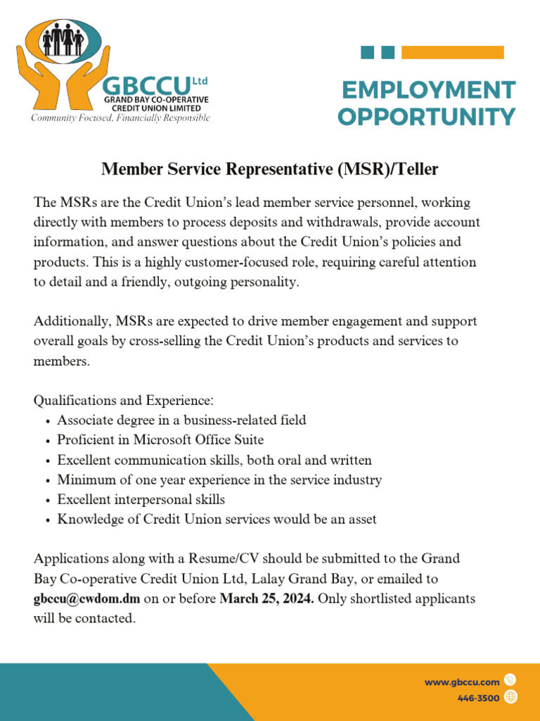 Member Service Representative Job Opening | PDF