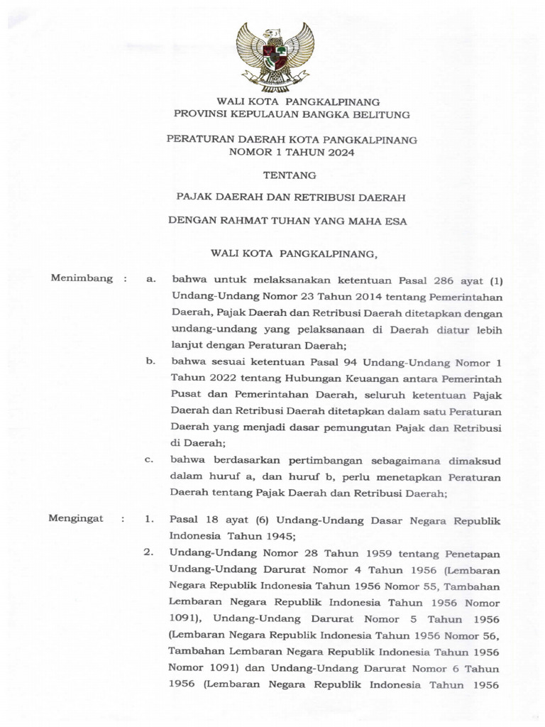 (Fix-New) Perda Nomor 1 Tahun 2024 | PDF