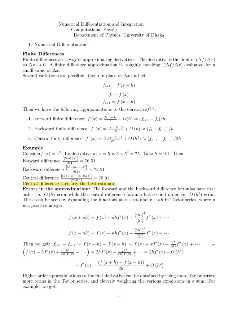 First Derivative Approximation Methods | PDF | Finite Difference | Calculus