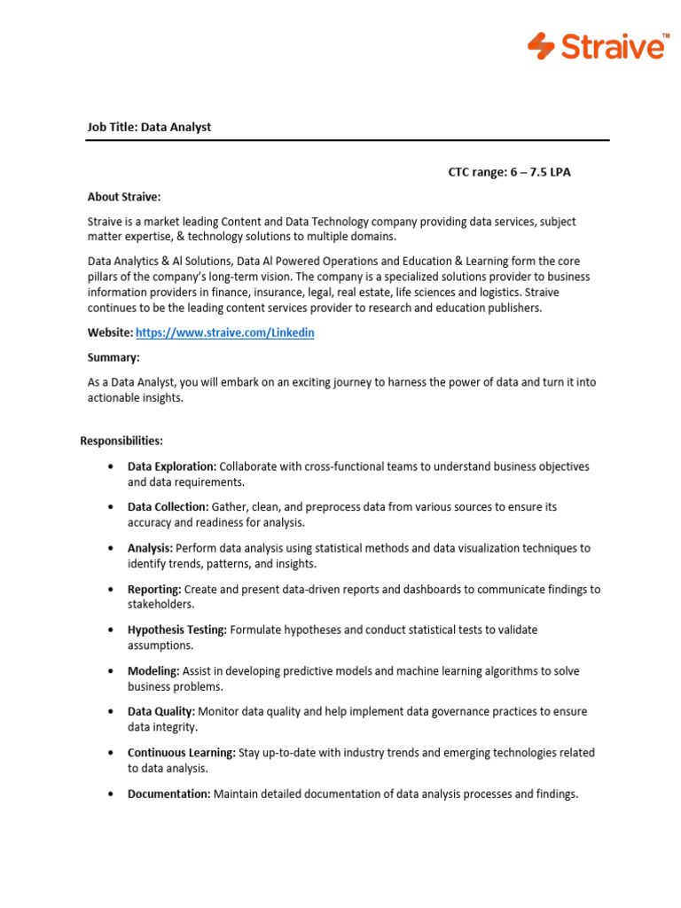 Data Analyst - FTE | PDF | Data Analysis | Data