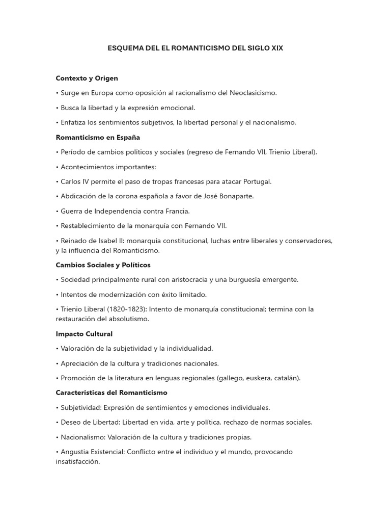 Esquema Del Romanticismo | PDF | Romanticismo | Amor
