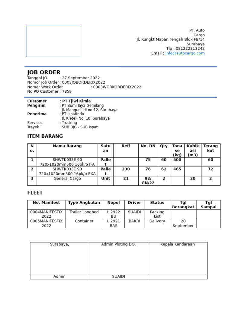Job Order: Item Barang | PDF