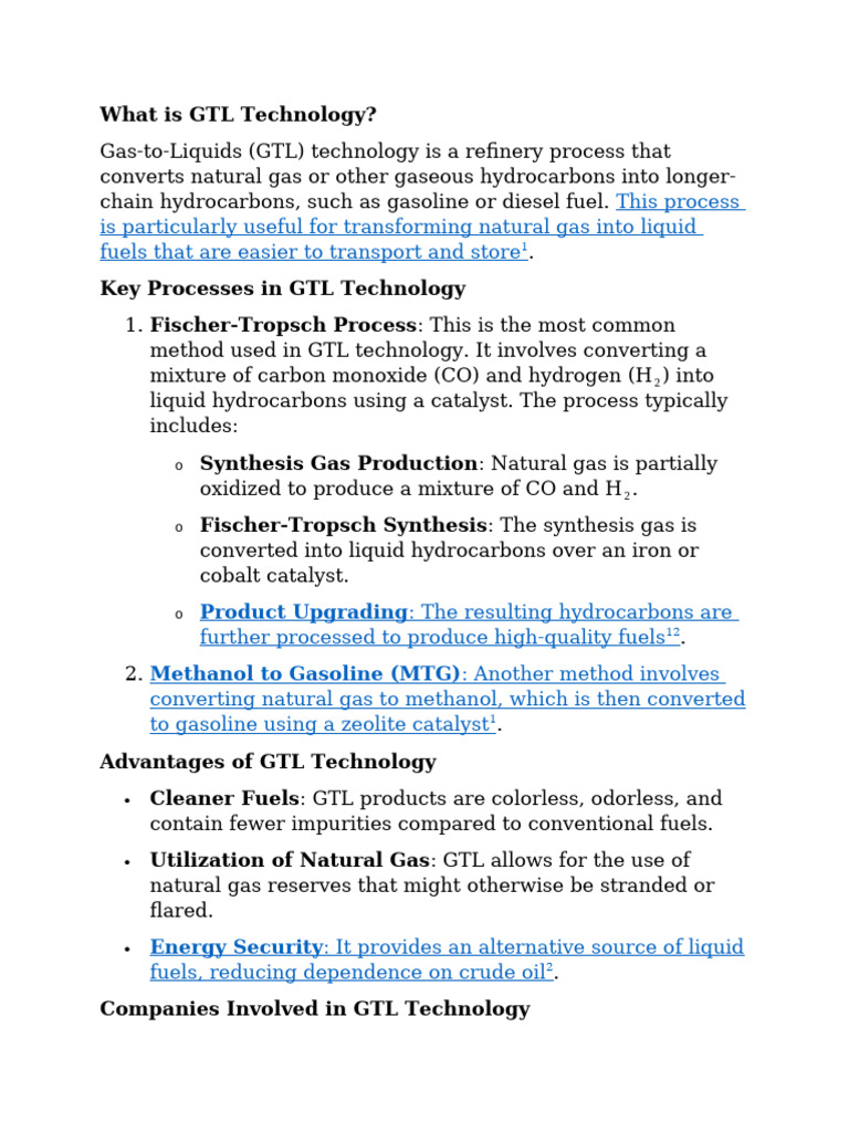 GTL Technology | PDF | Gas To Liquids | Natural Gas