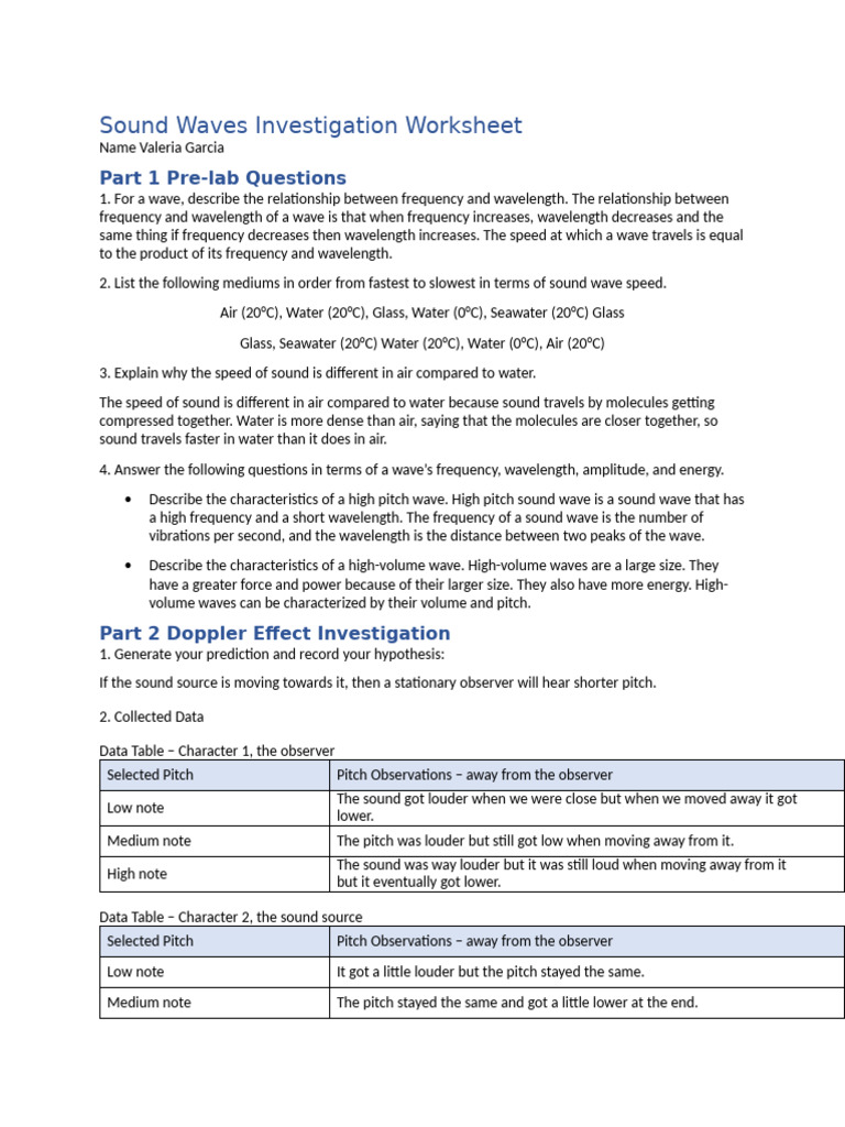 Soundwaves Worksheet | PDF | Waves | Sound