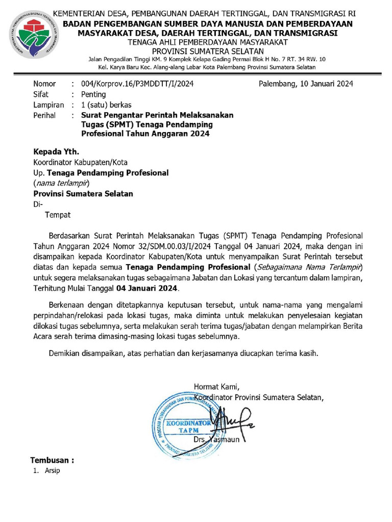 Surat Pengantar - SPMT TPP Nomor 32 Tahun 2024 | PDF