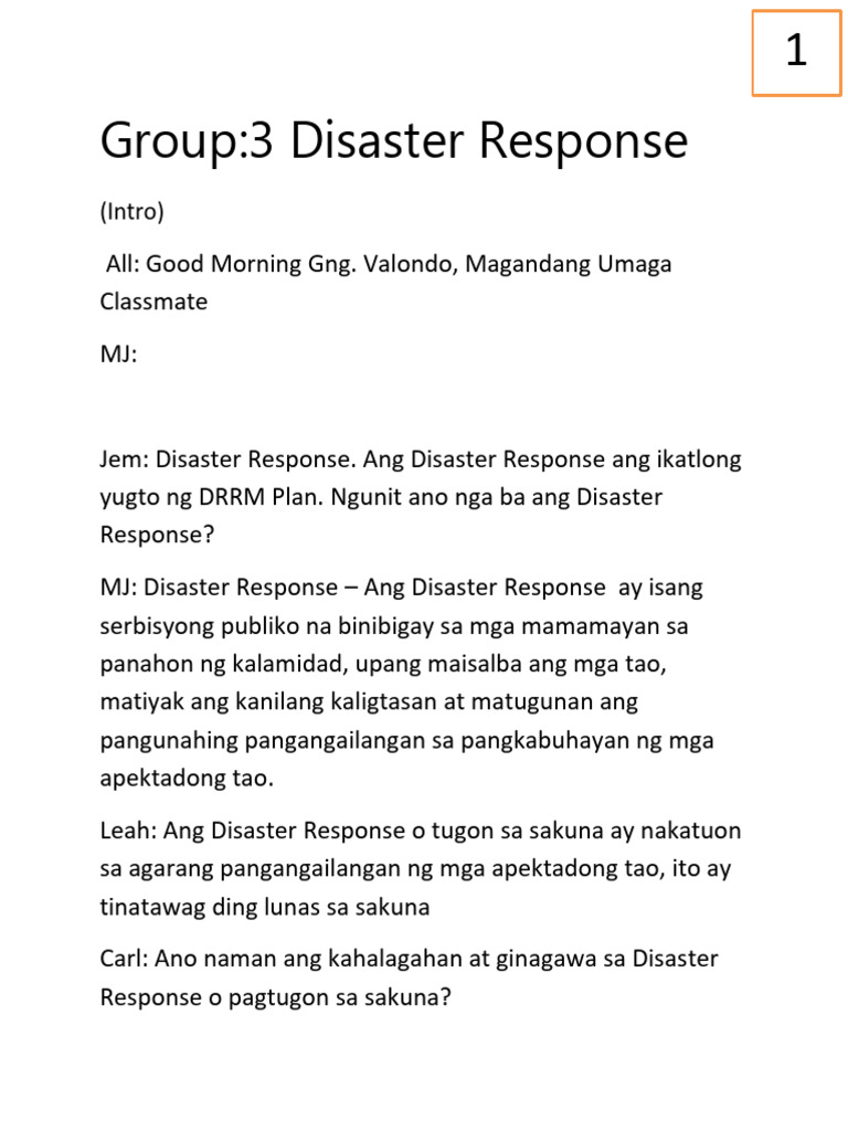 Disaster Response Group 3 | PDF