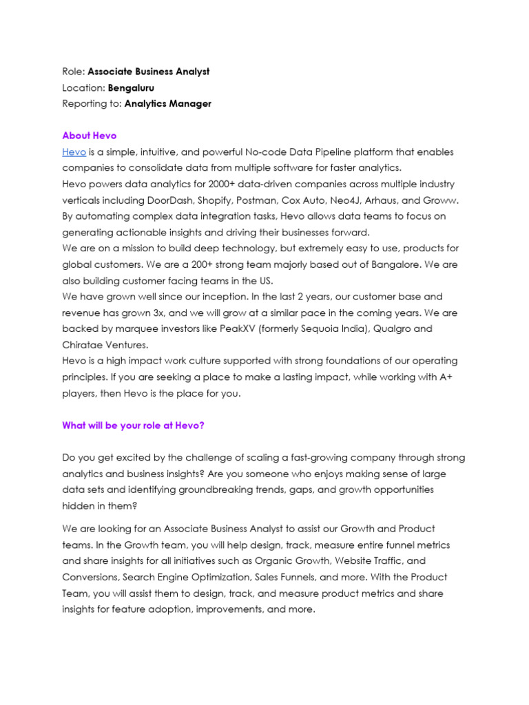 Associate Business Analyst Role at Hevo | PDF | Analytics | Data
