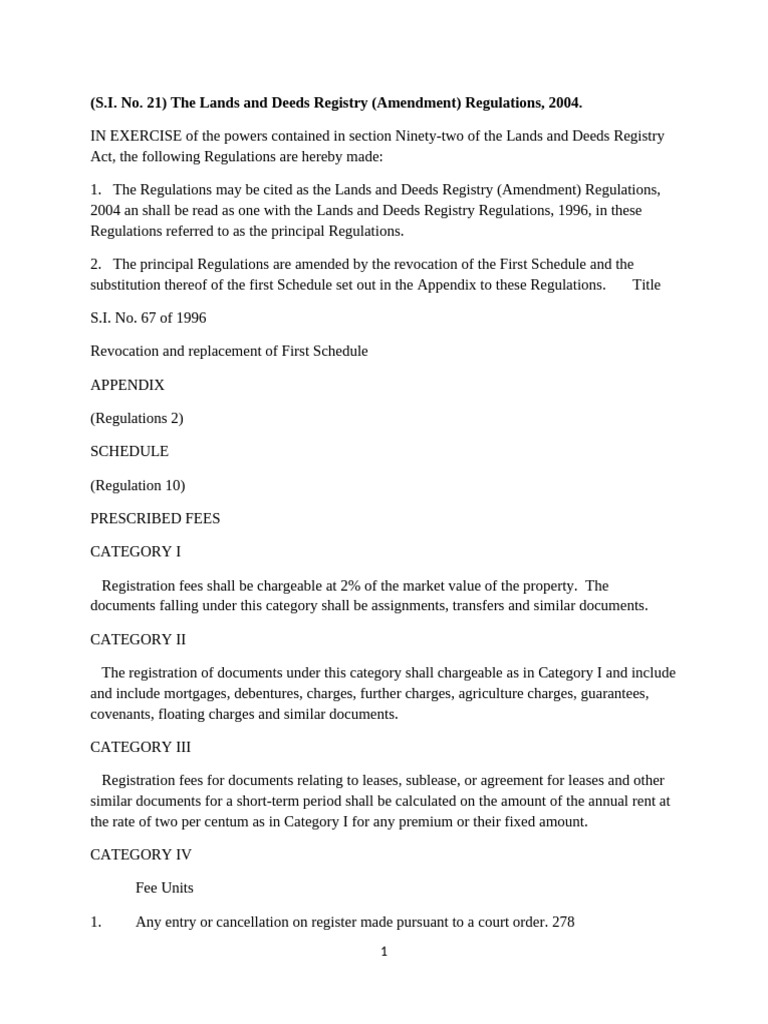 Lands and Deeds Registry Fee Amendments | PDF | Real Property Law | Property Law