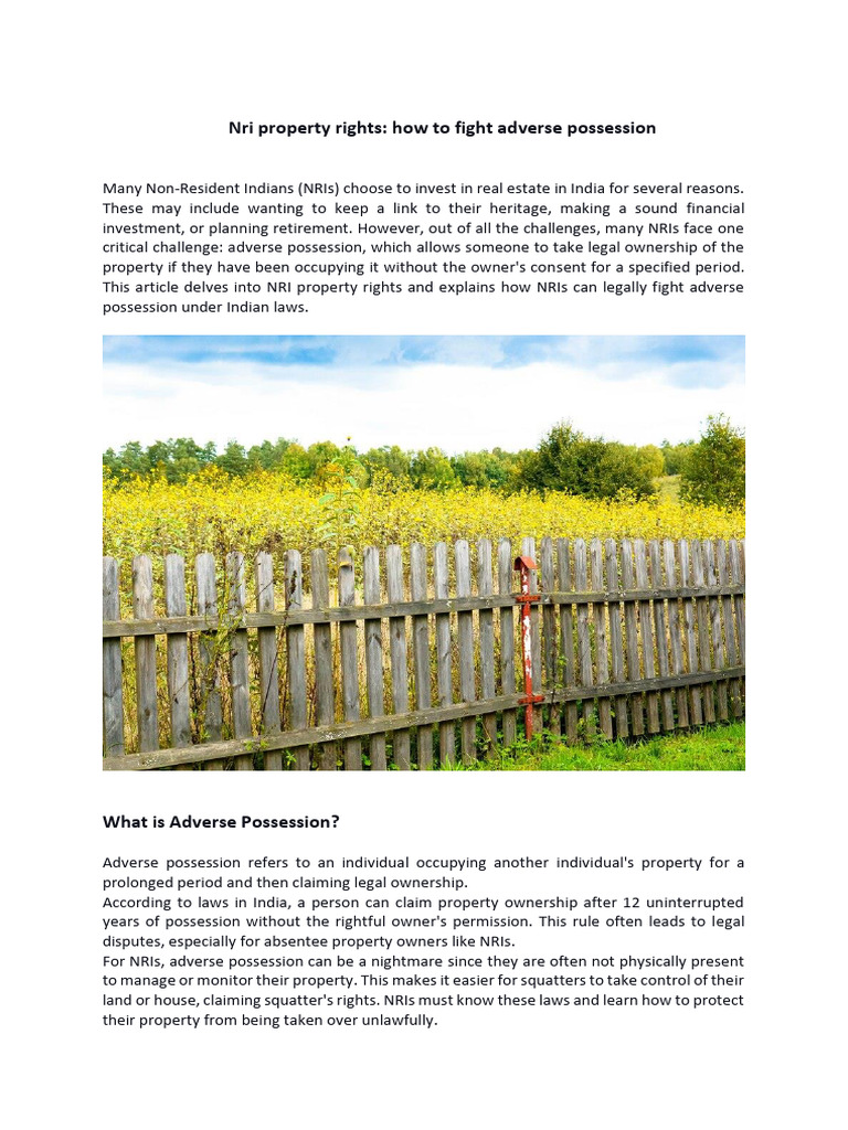 NRI Property Rights: How to Fight Adverse Possession | PDF | Adverse ...