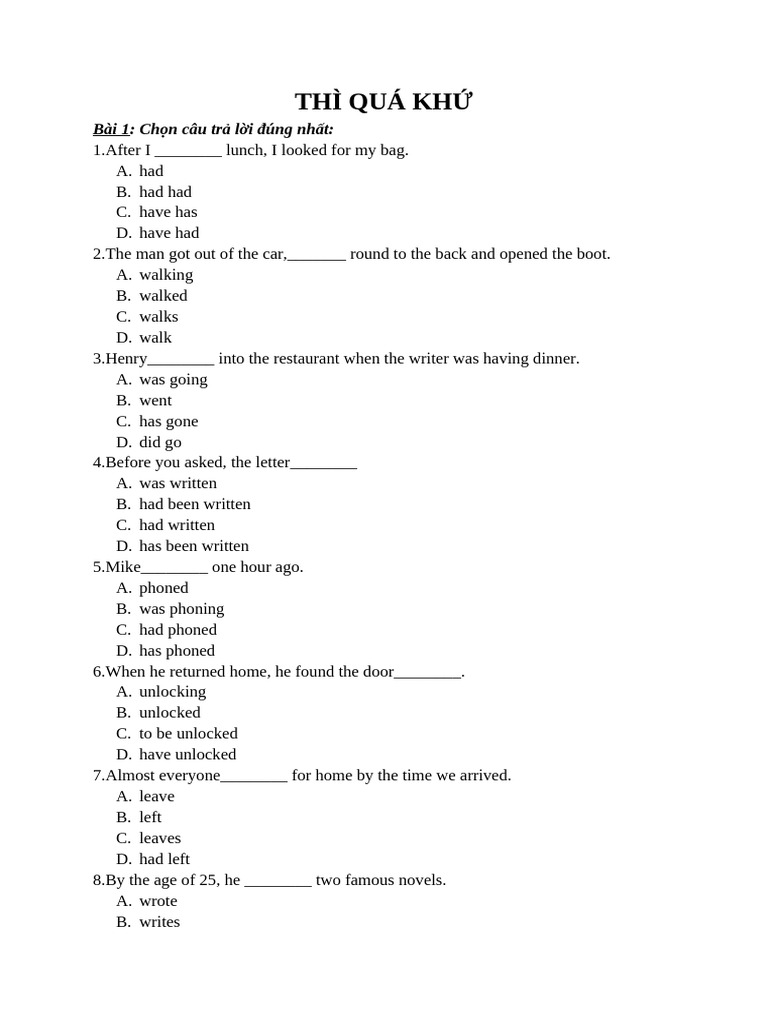 BTVN B2+B3 - Thì Quá KH | PDF