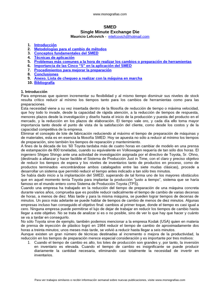Single Minute Exchange Die | PDF | Lean Manufacturing | Producción y ...
