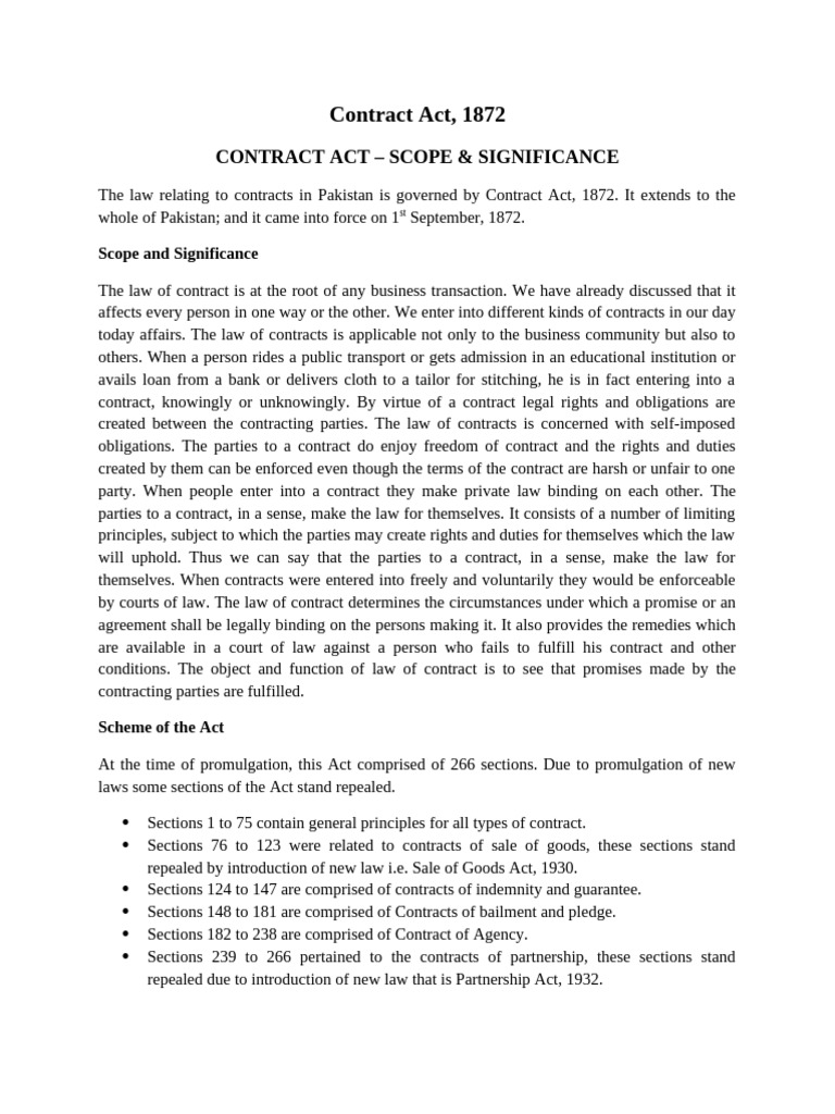 Contract Act 1872 Students | PDF | Damages | Breach Of Contract