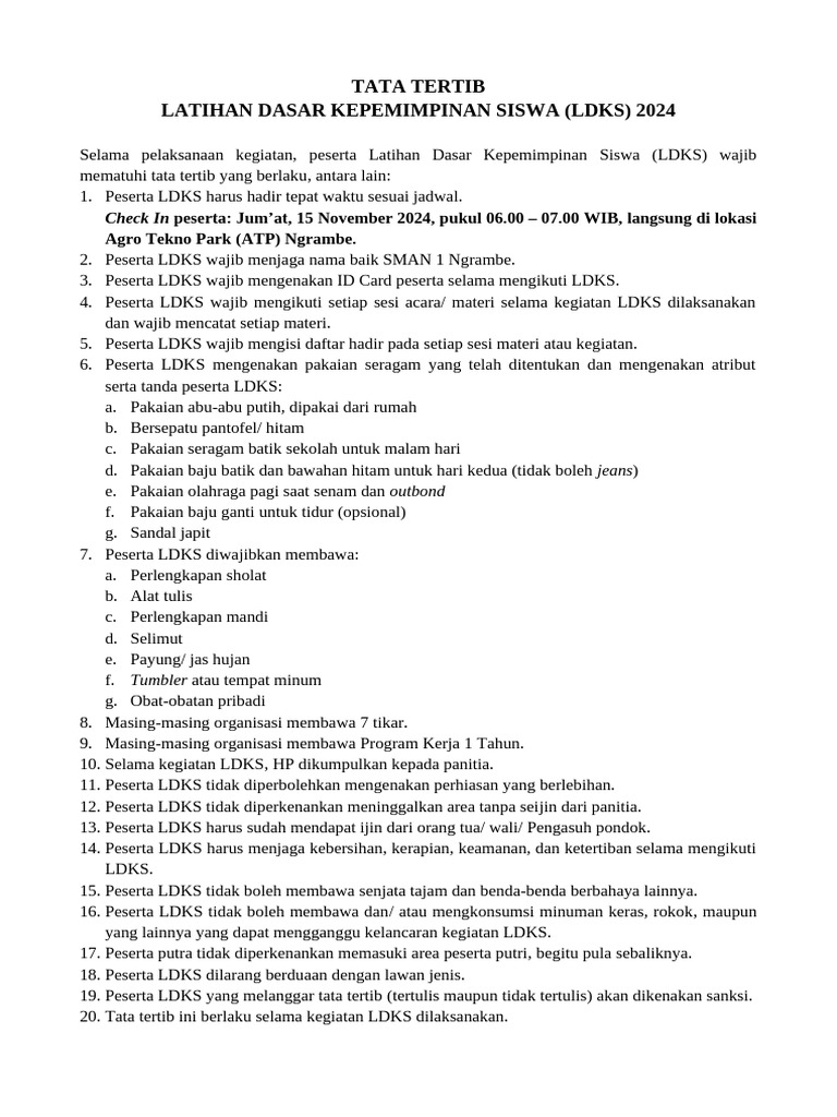 TATA TERTIB LDKS 2024 Ok | PDF