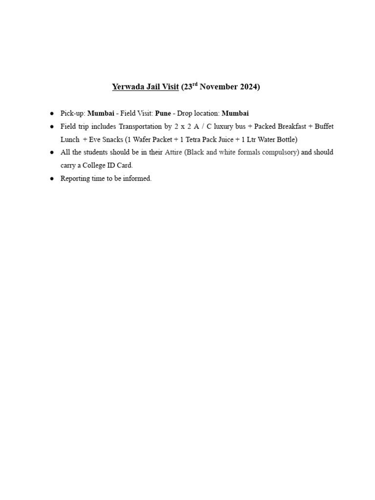 Yerwada Jail Field Trip Details | PDF