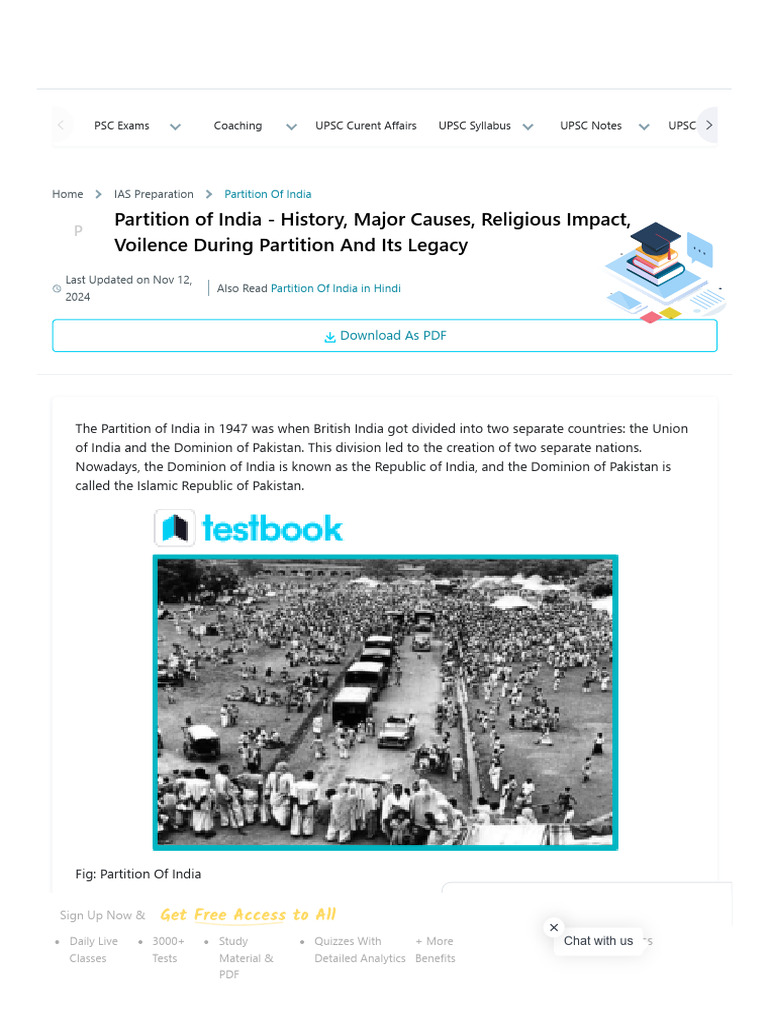 Partition of India (1947) - History, Causes, Impact & More - UPSC | PDF ...