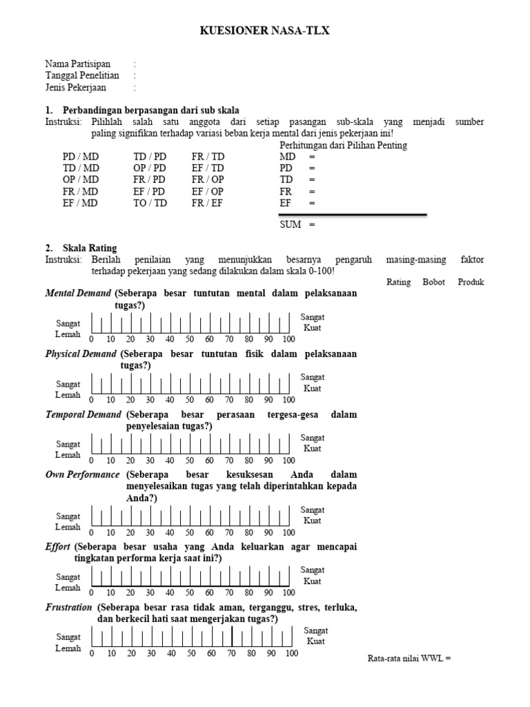 Kuesioner Nasa-Tlx | PDF