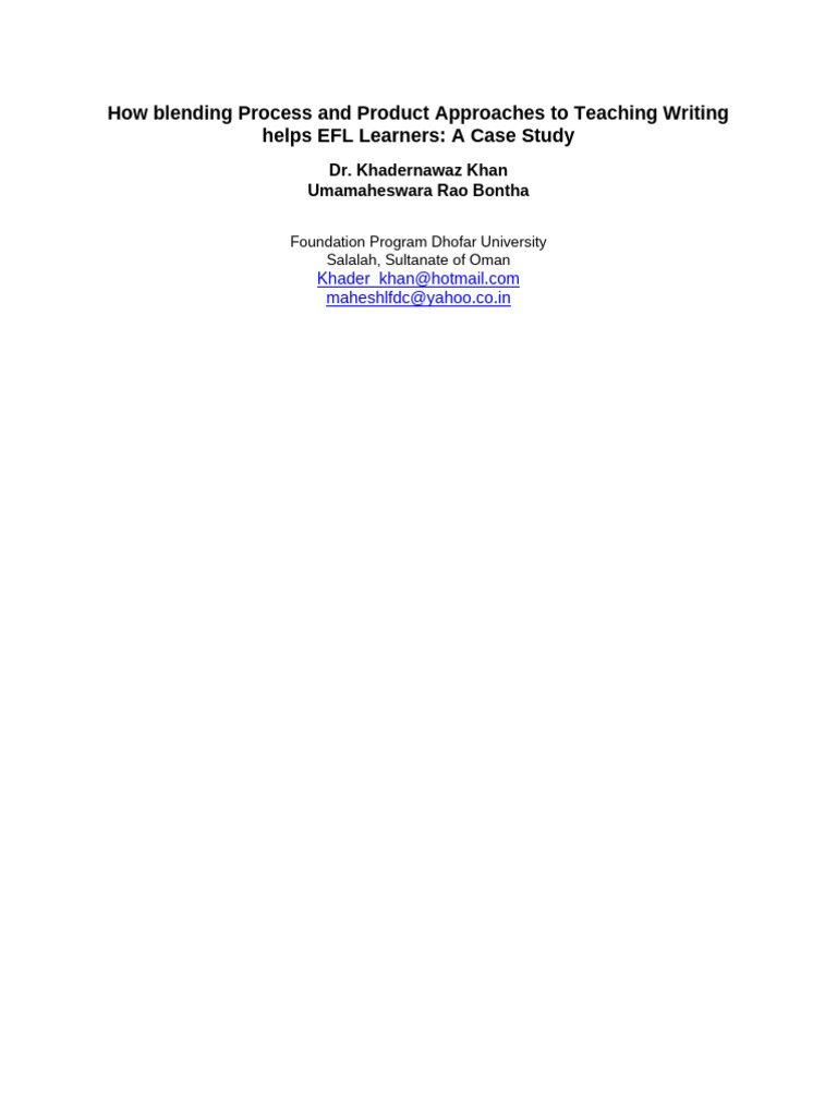 Product and Process Approaches To Writing-Khan and Rao | PDF | English ...