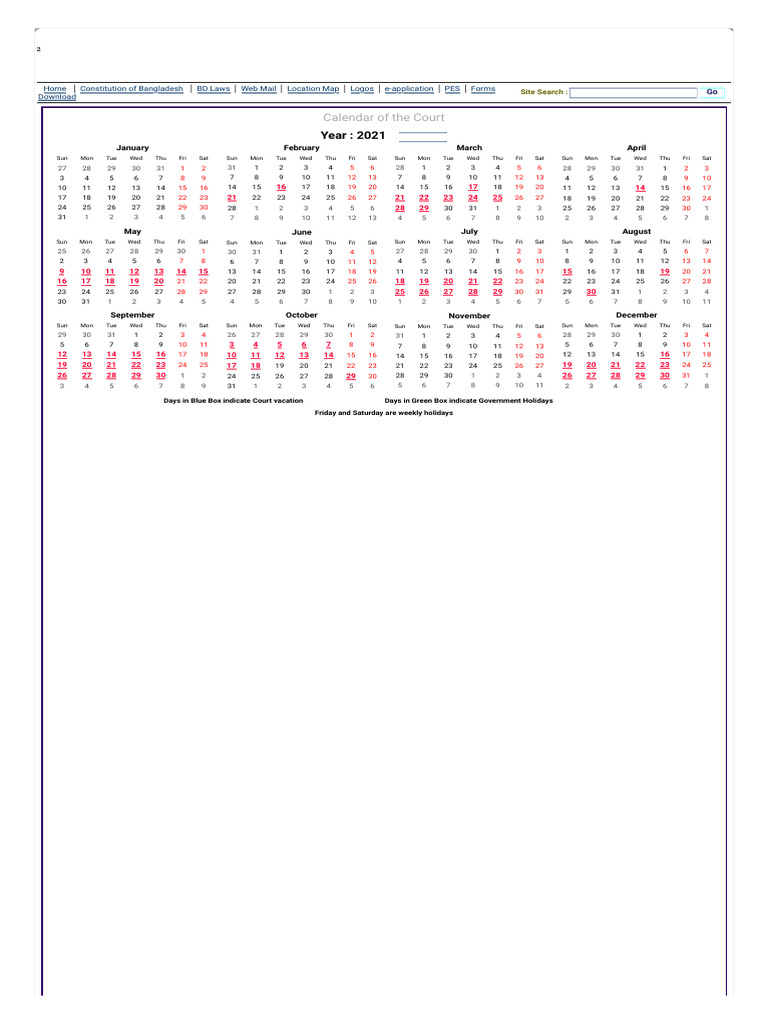 Bangladesh Supreme Court Calendar 2025 | PDF | Public Law
