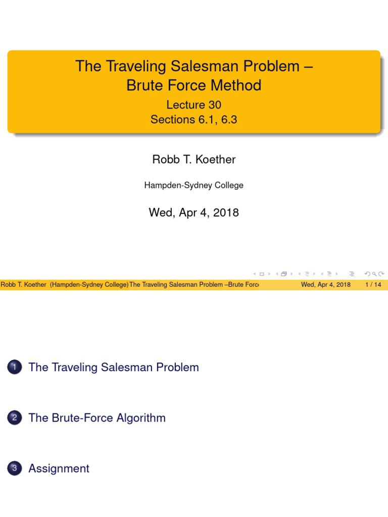 Lecture 30 - The TSP - Brute Force Method | PDF | Algorithms | Computer Programming