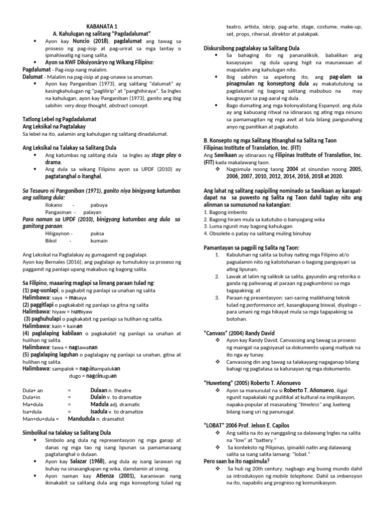 Midterm Reviewer DalumatFil | PDF