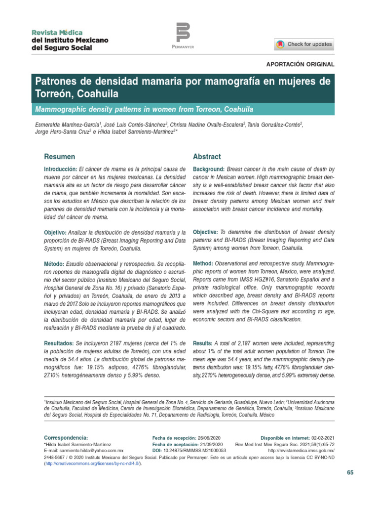 Densidad Mamaria en Torreón: Estudio BI-RADS | PDF | Cáncer de mama ...
