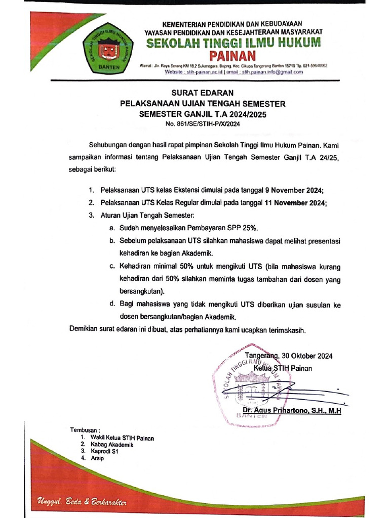 Surat Edaran Pelaksanaan Uts Ta 2024 | PDF