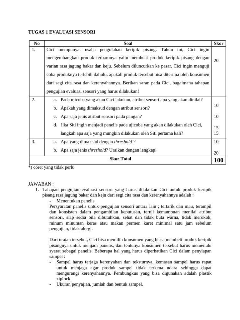 Tugas 1 Evaluasi Sensori | PDF
