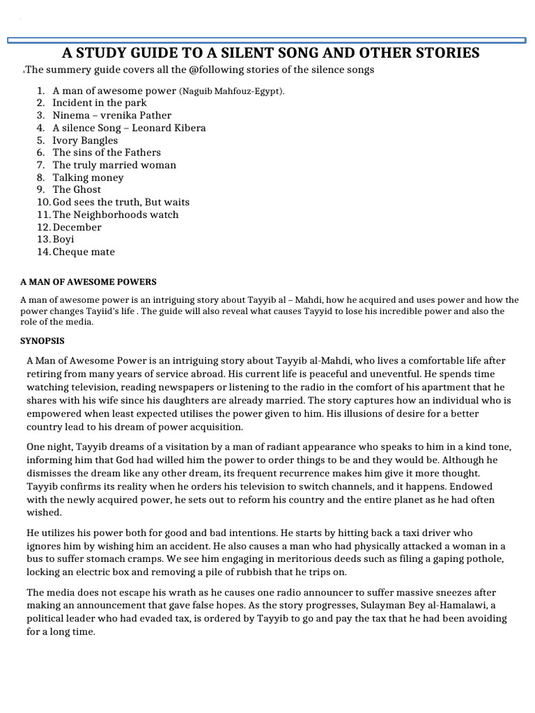 A Silent Song and Other Stories - 2nd Guide | PDF | Jesus | Ivory