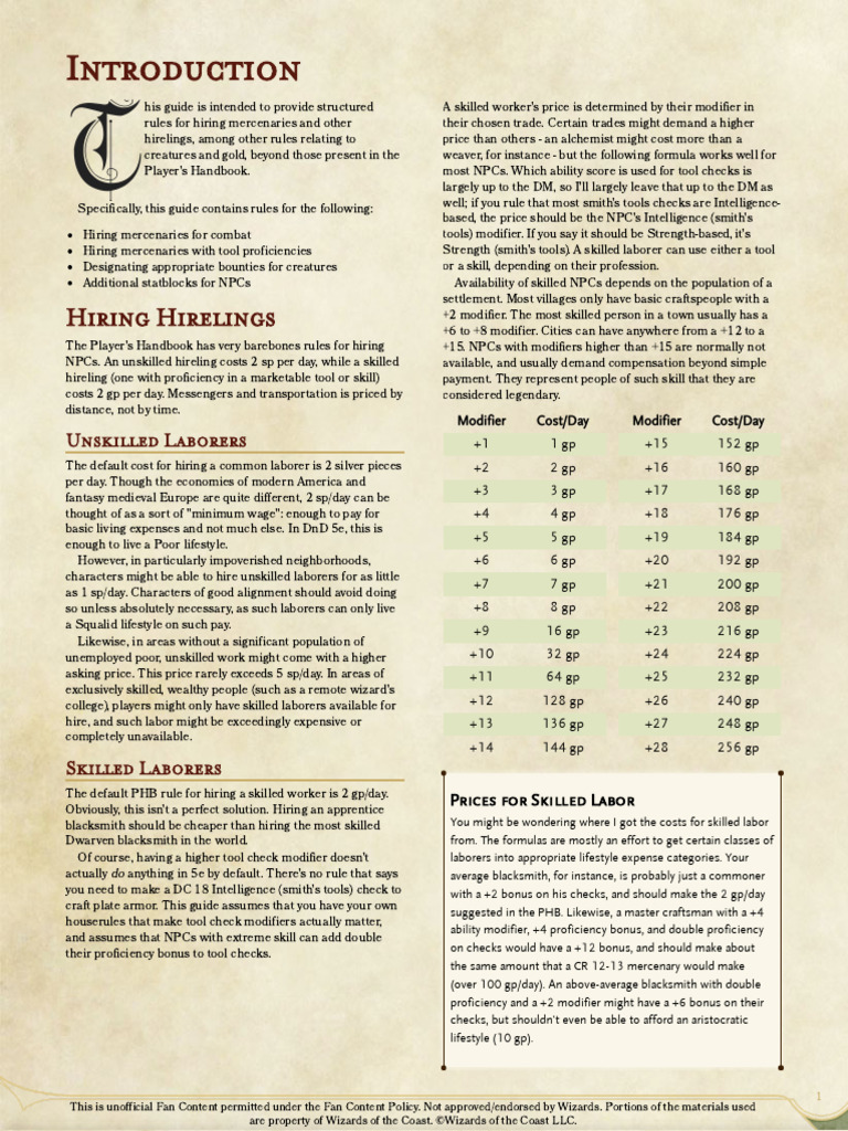 Guide to Hiring Mercenaries in DnD | PDF | Dungeons & Dragons