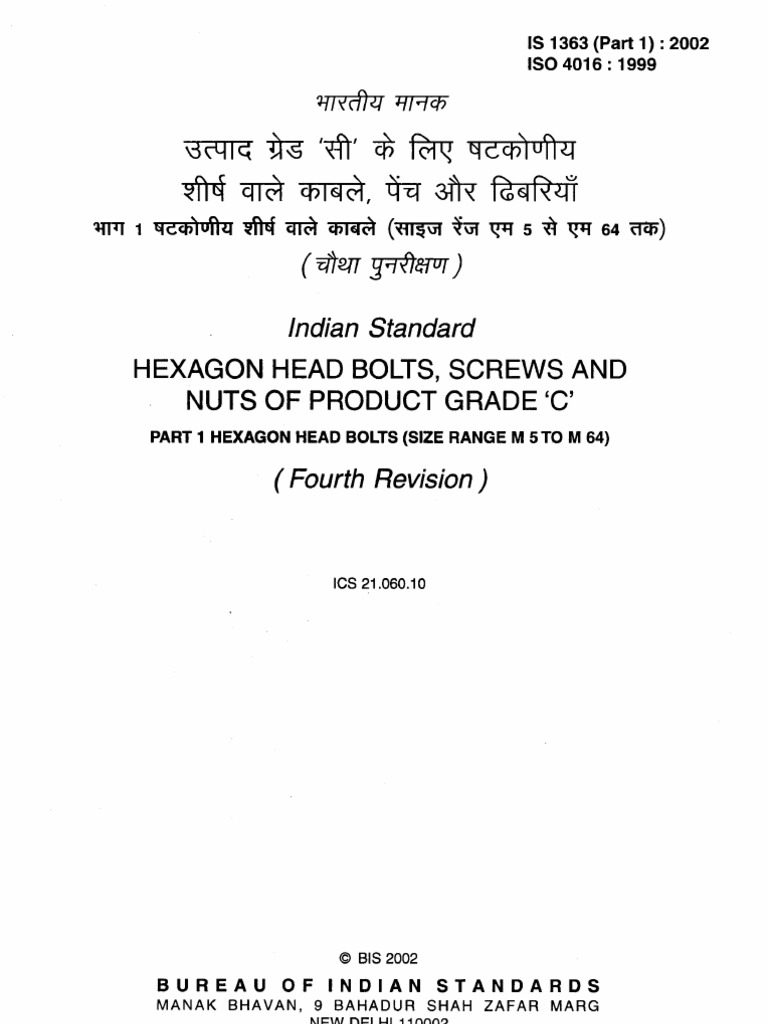 Is 1363 - 1 2002 | PDF | Screw | Nut (Hardware)