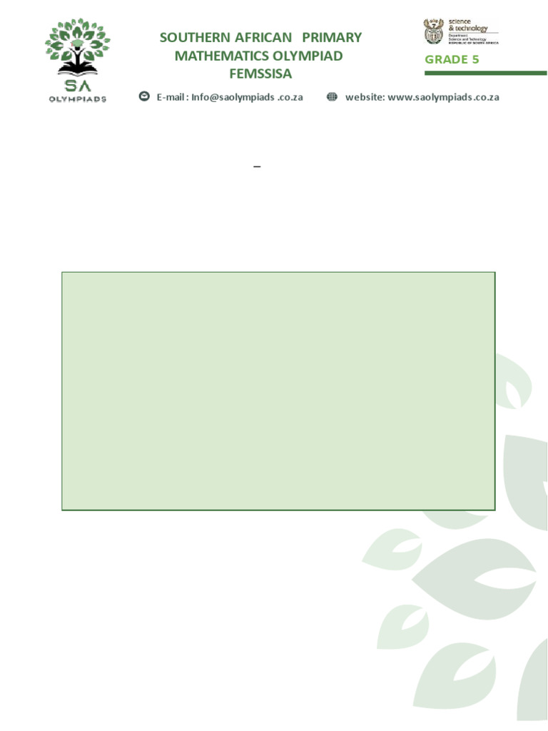 FEMSSISA Grade 5 Mathematics Olympiads 2022 | PDF | Mathematics