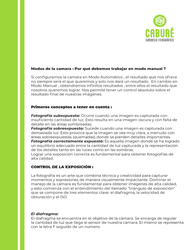 Cabure Control de La Exposicion | PDF | Exposición (fotografía) | Cámara