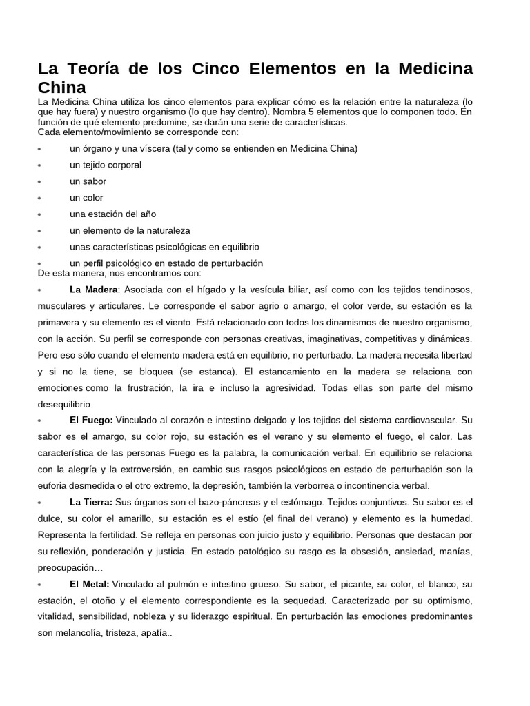 La Teoría de Los Cinco Elementos en La Medicina China | PDF
