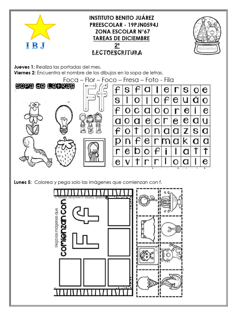 Tareas Diciembre Preescolar 2º | PDF