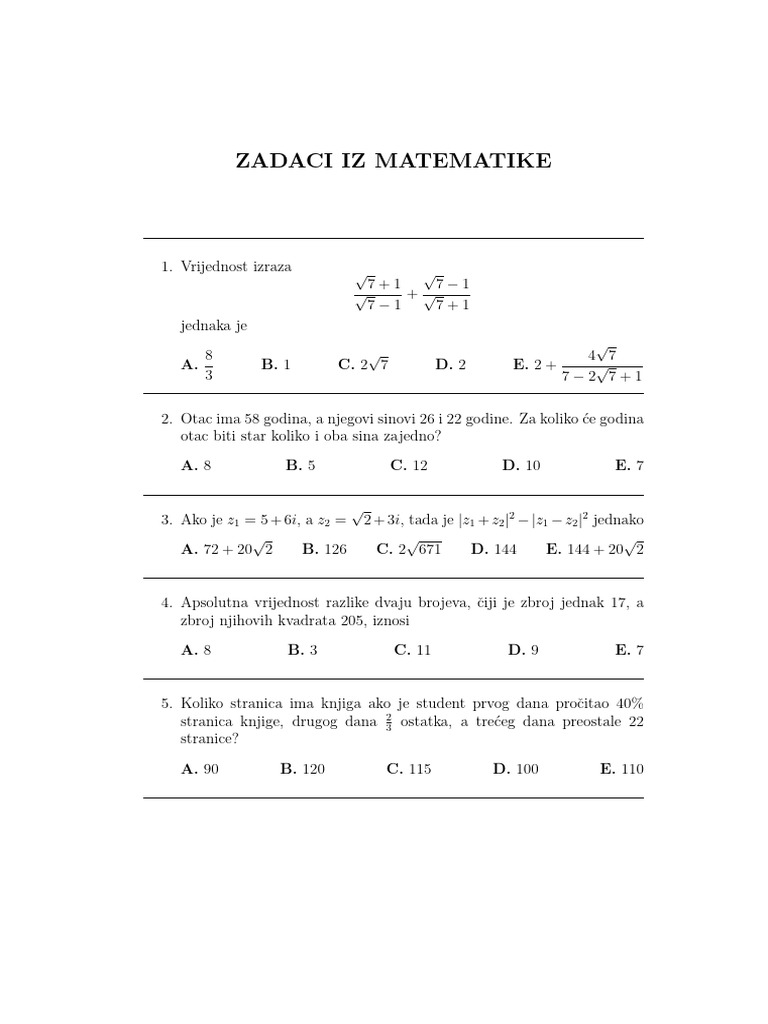Zadaci Iz Matematike: A. B. C. D. E | PDF