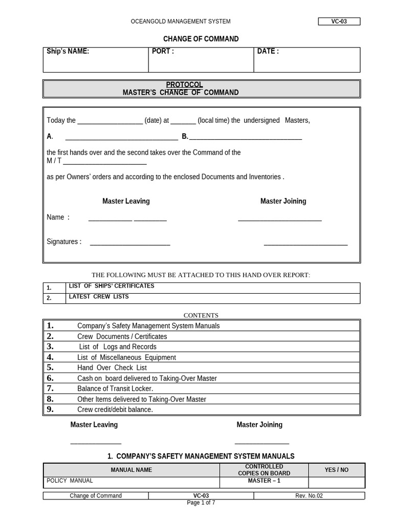 VC-03 - 02 (Change of Command) | PDF | Debits And Credits | Shipping