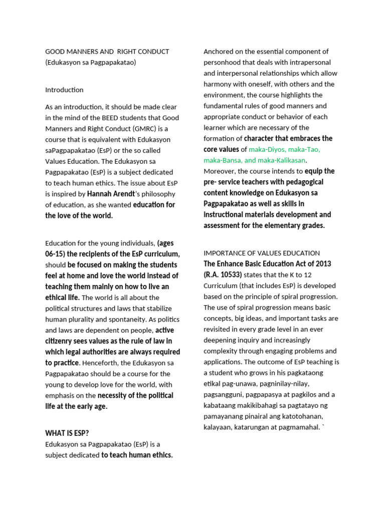 Good Manners and Right Conduct | PDF | Constructivism (Philosophy Of ...