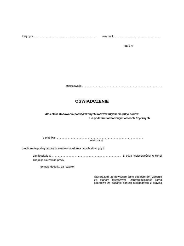 2023-Druk-Oświadczenie o Podwyższonych Kosztach | PDF