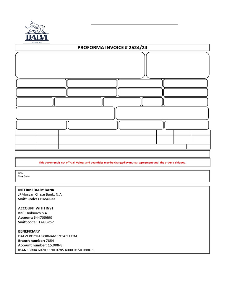 Proforma Invoice for Stone Slabs Shipment | PDF